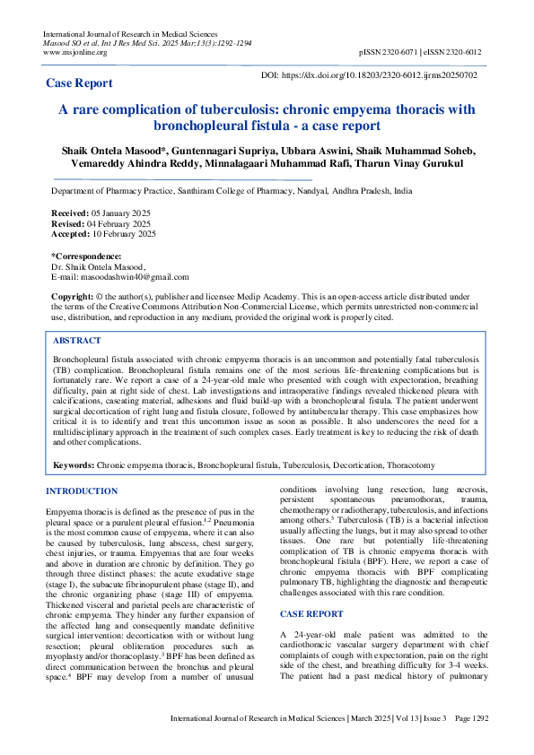 (PDF) A rare complication of tuberculosis: chronic empyema thoracis with bronchopleural fistula ...