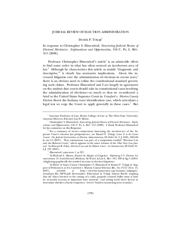 (PDF) Judicial Review of Election Administration