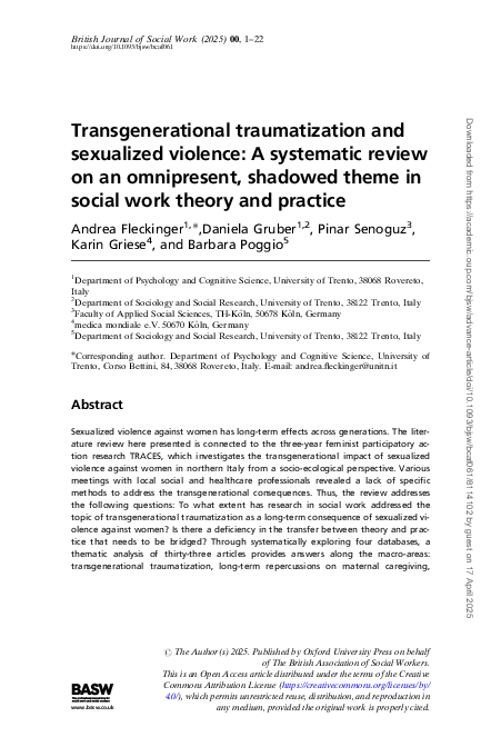 (PDF) Transgenerational traumatization and sexualized violence: A ...
