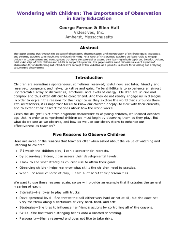 (PDF) Wondering with Children: The Importance of Observation in Early ...