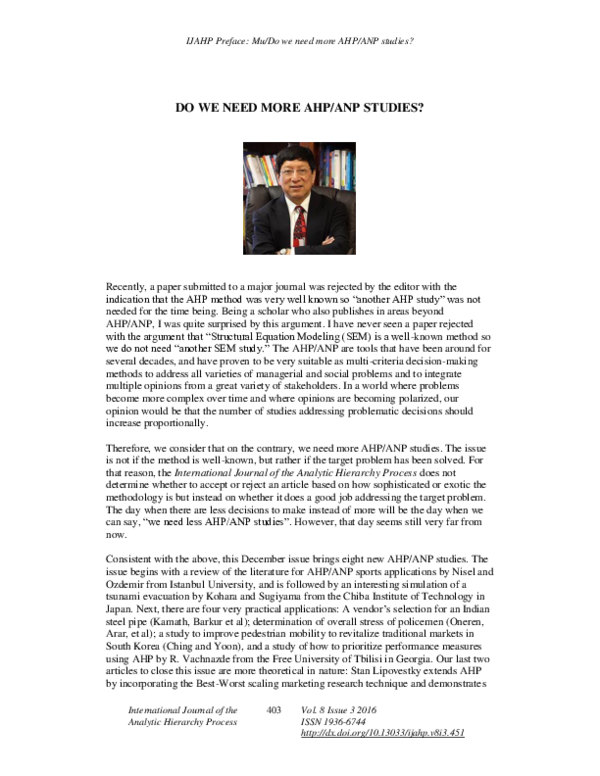 (PDF) Do we need more AHP/ANP studies?