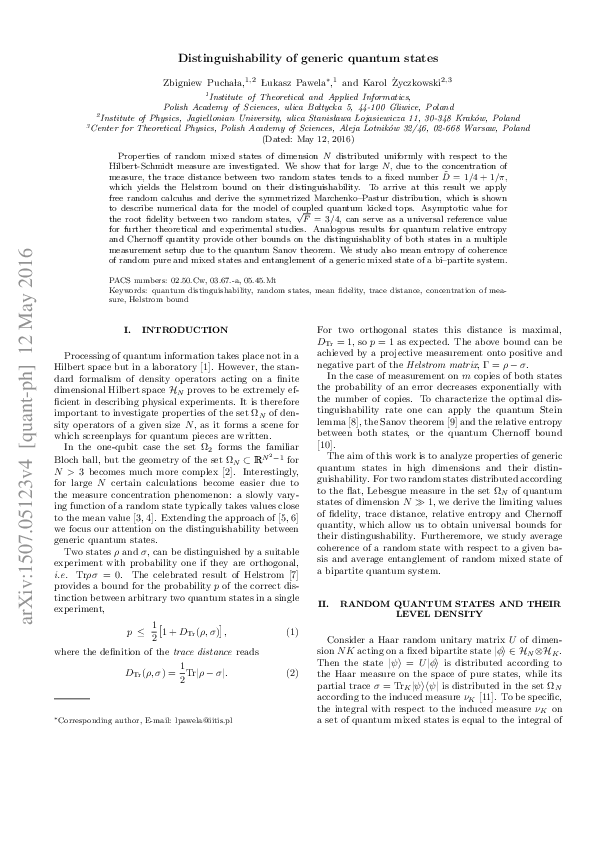 (PDF) Distinguishability of generic quantum states