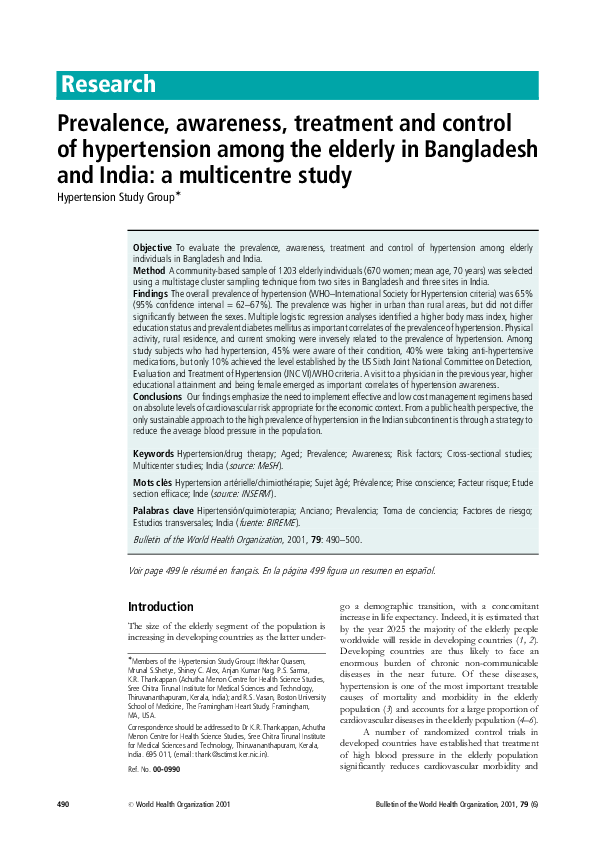 (PDF) Prevalence, awareness, treatment and control of hypertension ...