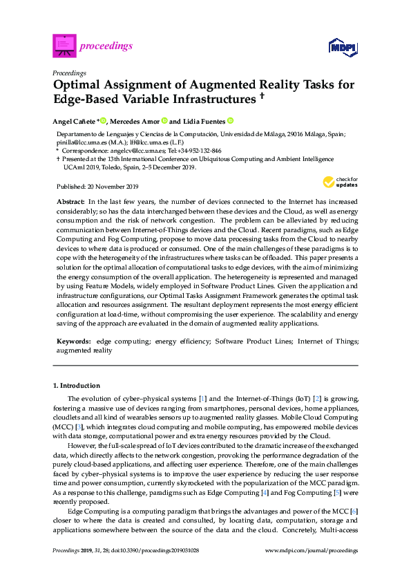(PDF) Optimal Assignment of Augmented Reality Tasks for Edge-Based Variable Infrastructures