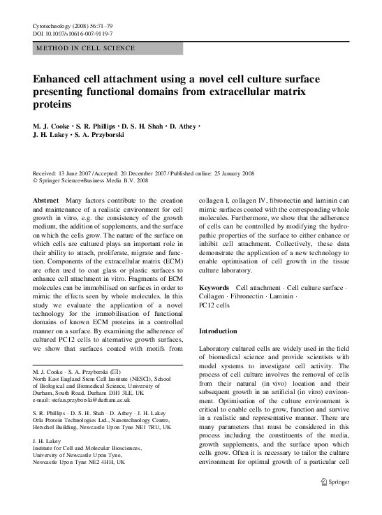 (PDF) Enhanced cell attachment using a novel cell culture surface ...