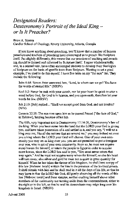 (PDF) Designated Readers: Deuteronomy 's Portrait of the Ideal King--or ...