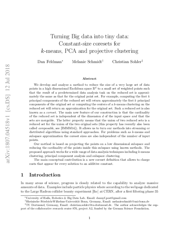 (PDF) Turning Big Data Into Tiny Data: Constant-Size Coresets for $k$-Means, PCA, and Projective ...