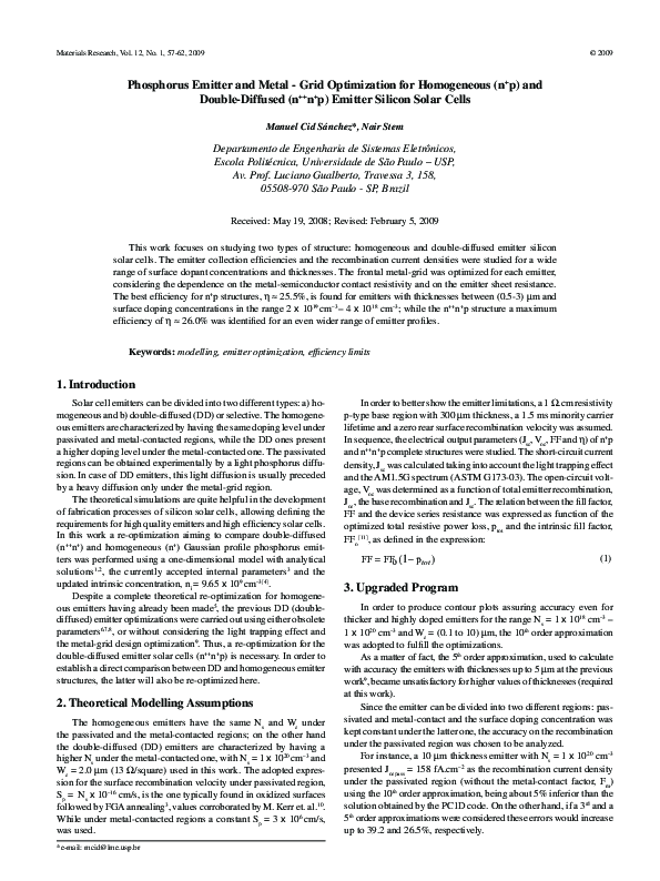 (PDF) Phosphorus emitter and metal - grid optimization for homogeneous ...