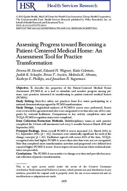 (PDF) Assessing Progress toward Becoming a Patient‐Centered Medical Home: An Assessment Tool for ...