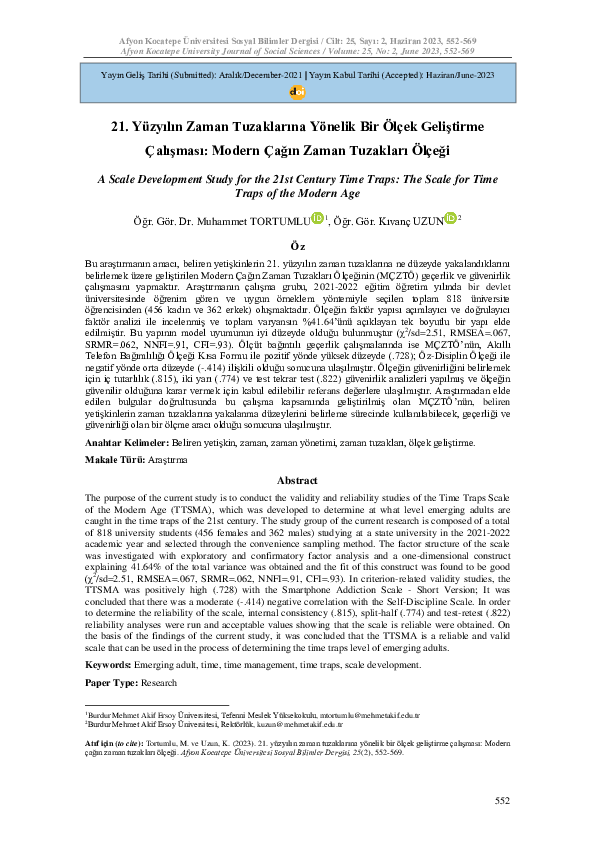 (PDF) A Scale Development Study for the 21st Century Time Traps: The ...