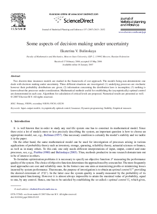 (PDF) Some aspects of decision making under uncertainty