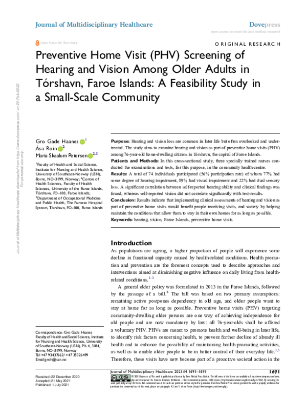 (PDF) Preventive Home Visit (PHV) Screening of Hearing and Vision Among ...