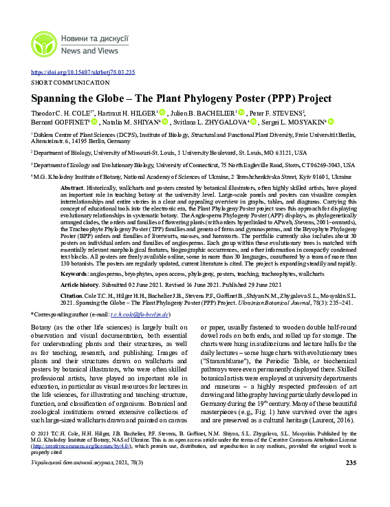 (PDF) Spanning the Globe – The Plant Phylogeny Poster (PPP) Project