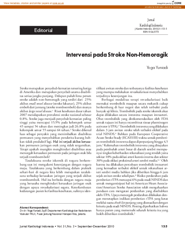 (PDF) Intervensi pada Stroke Non-Hemoragik