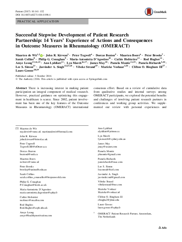 (PDF) Successful Stepwise Development of Patient Research Partnership ...