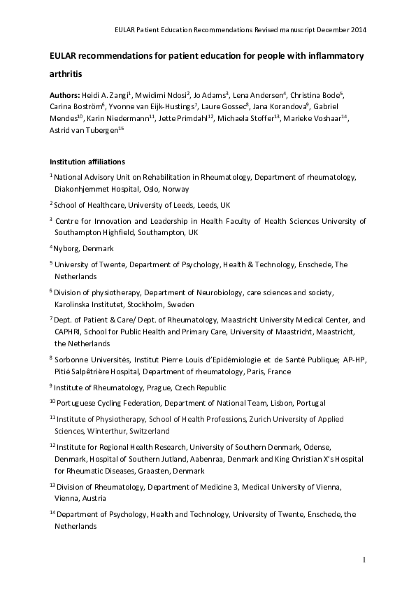 (PDF) EULAR recommendations for patient education for people with ...