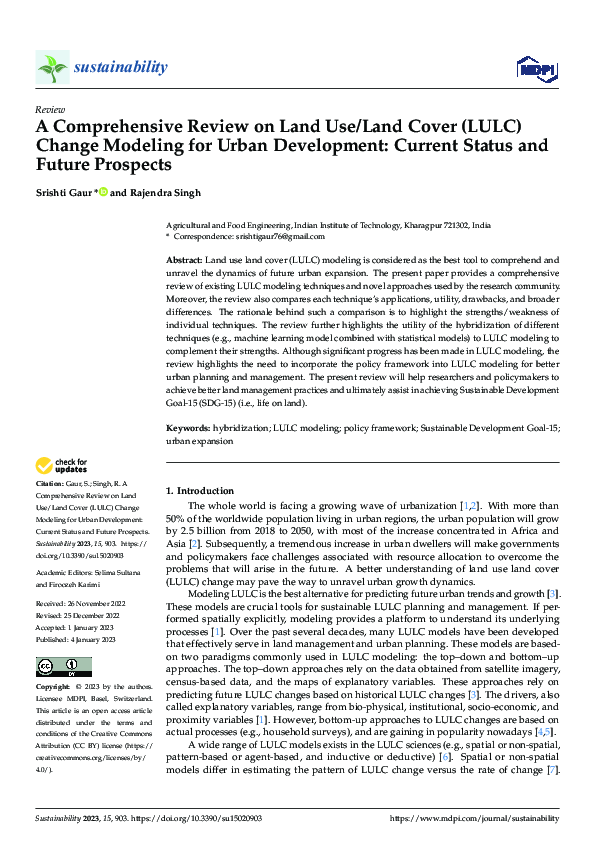 (PDF) A Comprehensive Review on Land Use/Land Cover (LULC) Change Modeling for Urban Development ...