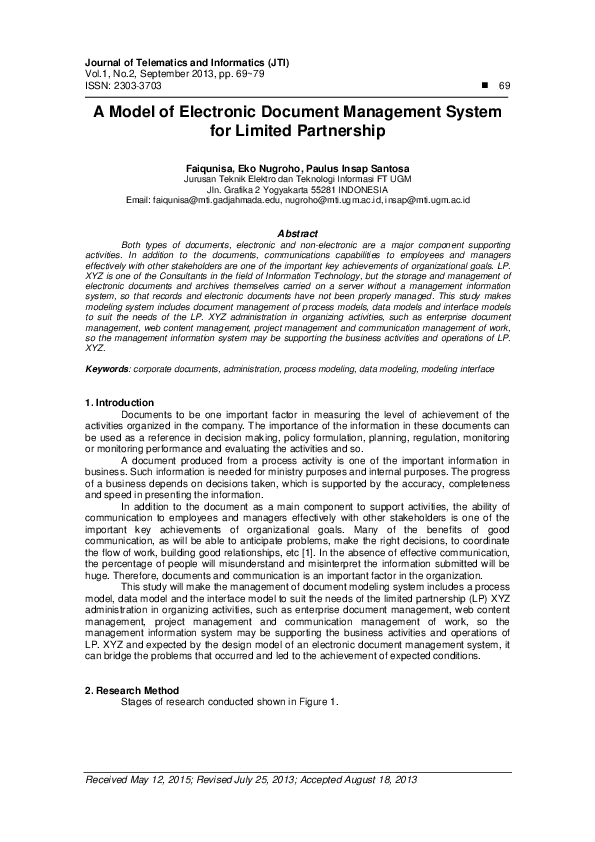 (PDF) A Model of Electronic Document Management System for Limited ...