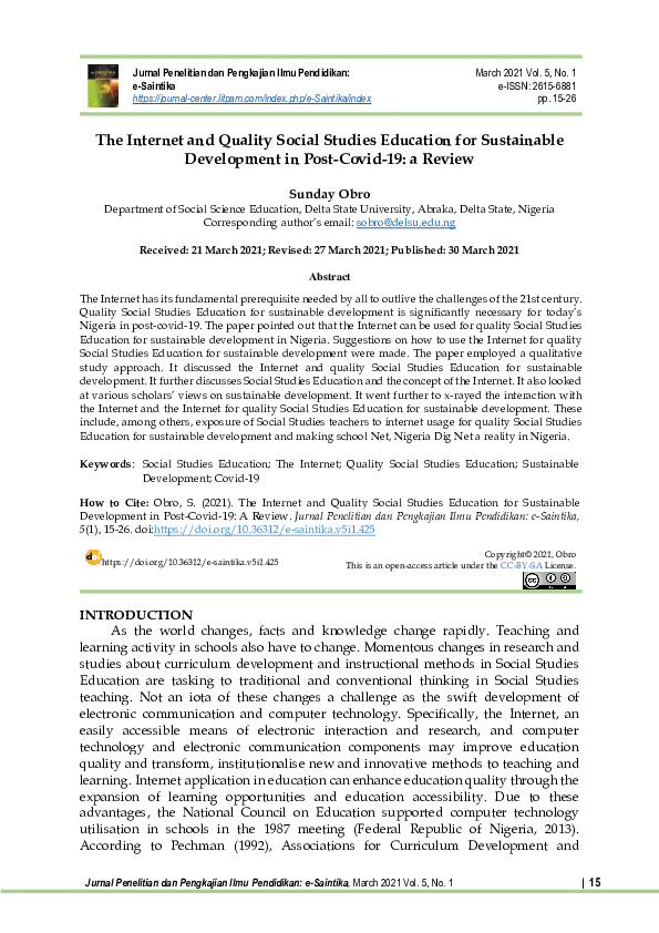 (PDF) The Internet and Quality Social Studies Education for Sustainable ...
