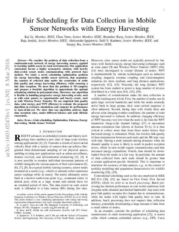 (PDF) Fair Scheduling for Data Collection in Mobile Sensor Networks with Energy Harvesting