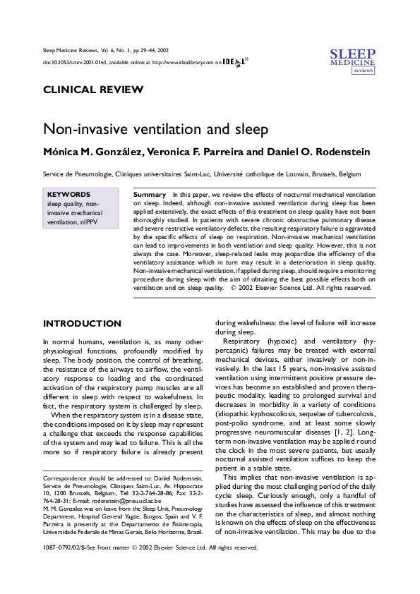 (PDF) Non-invasive ventilation and sleep