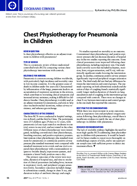 (PDF) Chest physiotherapy for pneumonia in children