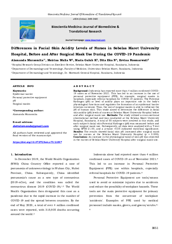 (PDF) Differences in Facial Skin Acidity Levels of Nurses in Sebelas ...