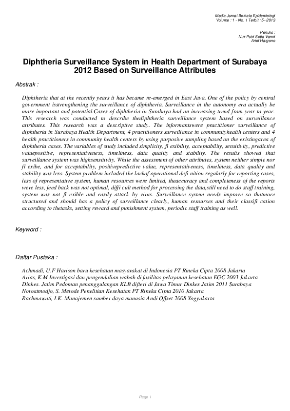 (PDF) Diphtheria Surveillance System in Health Department of Surabaya ...