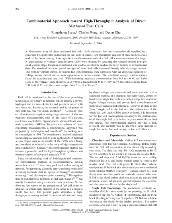 (PDF) Combinatorial Approach toward High-Throughput Analysis of Direct Methanol Fuel Cells