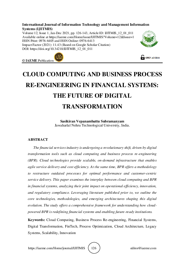 (PDF) CLOUD COMPUTING AND BUSINESS PROCESS RE-ENGINEERING IN FINANCIAL SYSTEMS: THE FUTURE OF ...