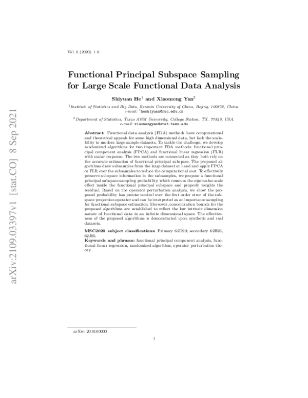 (PDF) Functional principal subspace sampling for large scale functional data analysis