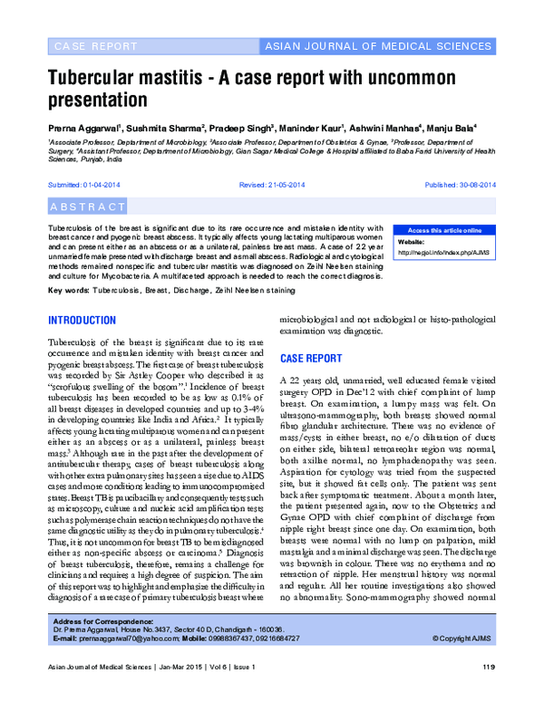 (PDF) Tubercular mastitis - A case report with uncommon presentation
