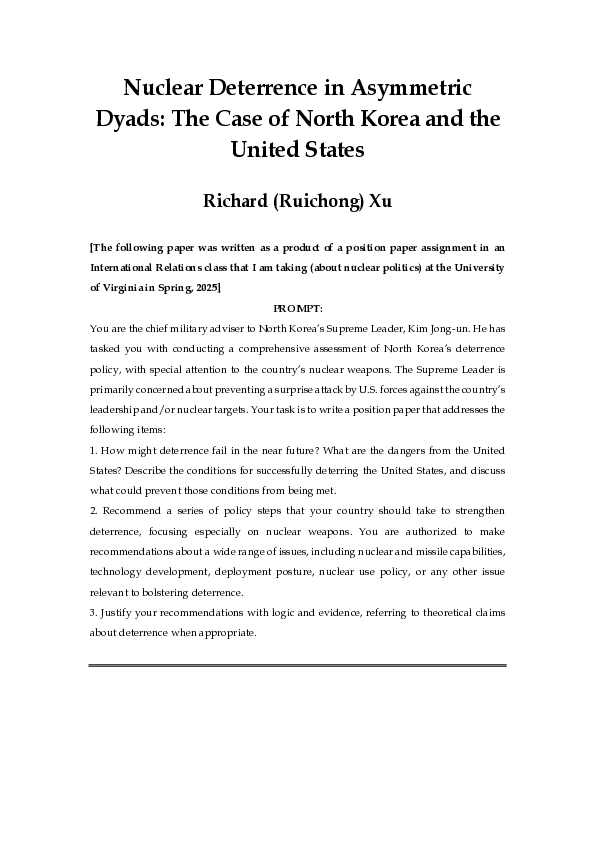 (PDF) Nuclear Deterrence in Asymmetric Dyads: The Case of North Korea ...
