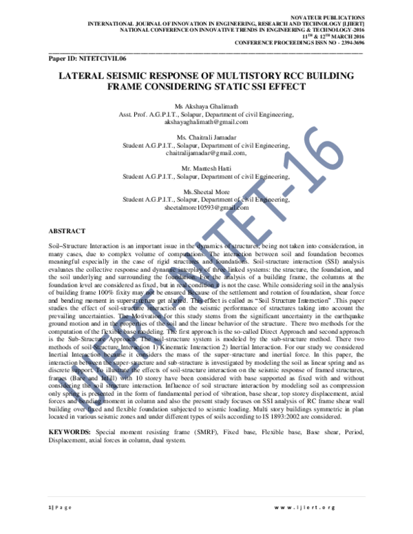 (PDF) Lateral Seismic Response Of Multistory Rcc Building Frame ...