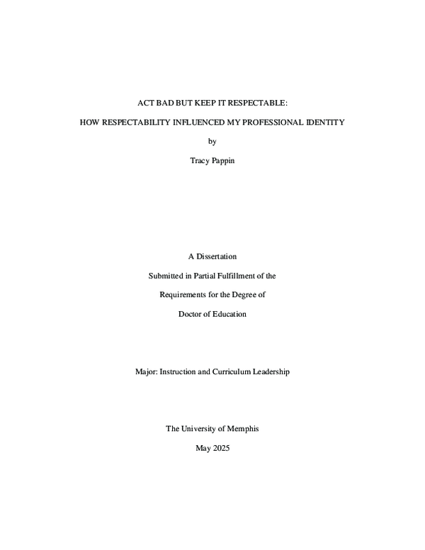 (PDF) ACT BAD BUT KEEP IT RESPECTABLE: HOW RESPECTABILITY INFLUENCED MY ...