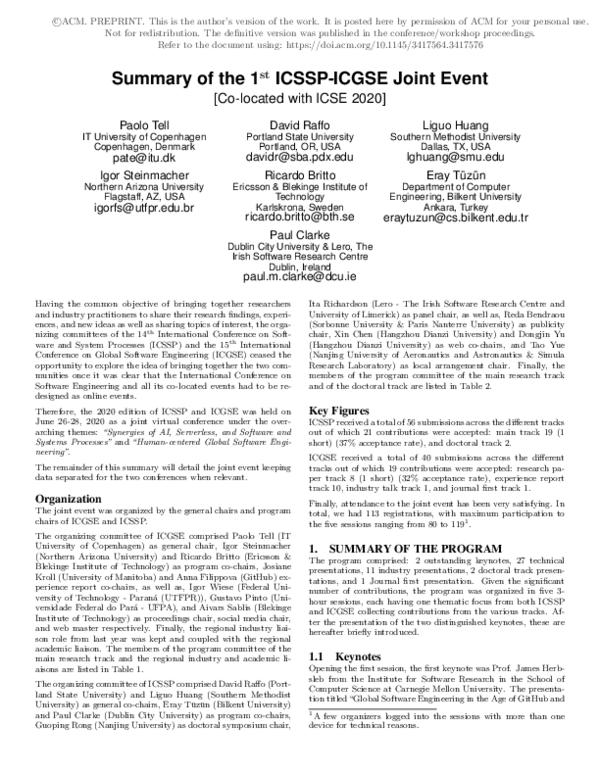 (PDF) Summary of the 1st ICSSP-ICGSE Joint Event
