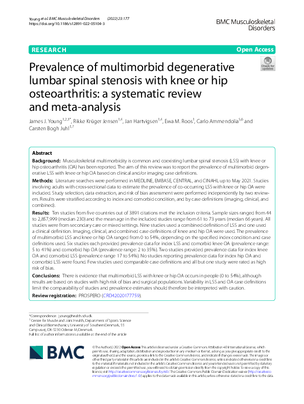 (PDF) Prevalence of multimorbid degenerative lumbar spinal stenosis with knee or hip ...