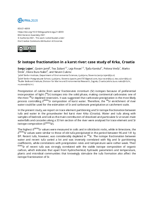 (PDF) Sr isotope fractionation in a karst river: case study of Krka, Croatia