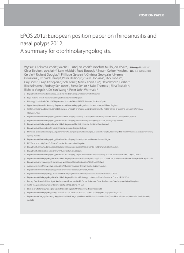 (PDF) European Position Paper on Rhinosinusitis and Nasal Polyps