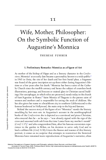 (PDF) Wife, Mother, Philosopher: On the Symbolic Function of Augustine's Monnica