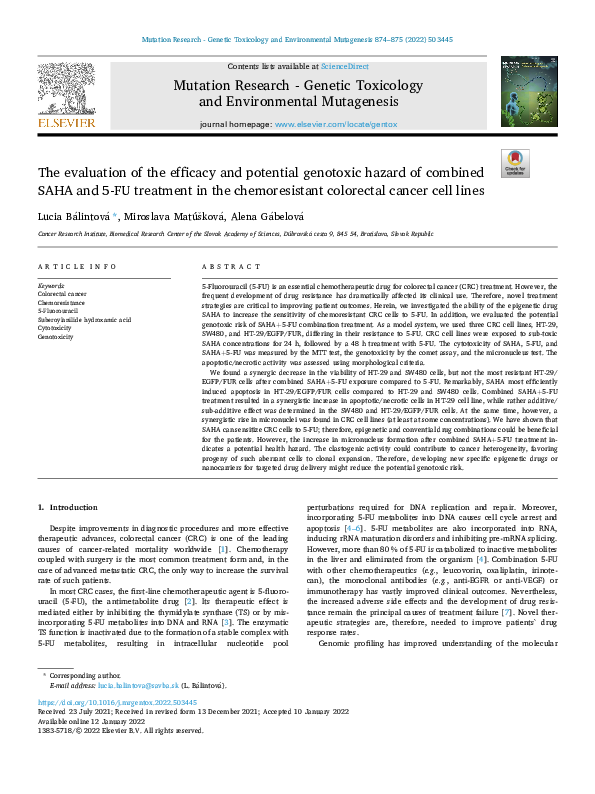 (PDF) The evaluation of the efficacy and potential genotoxic hazard of ...