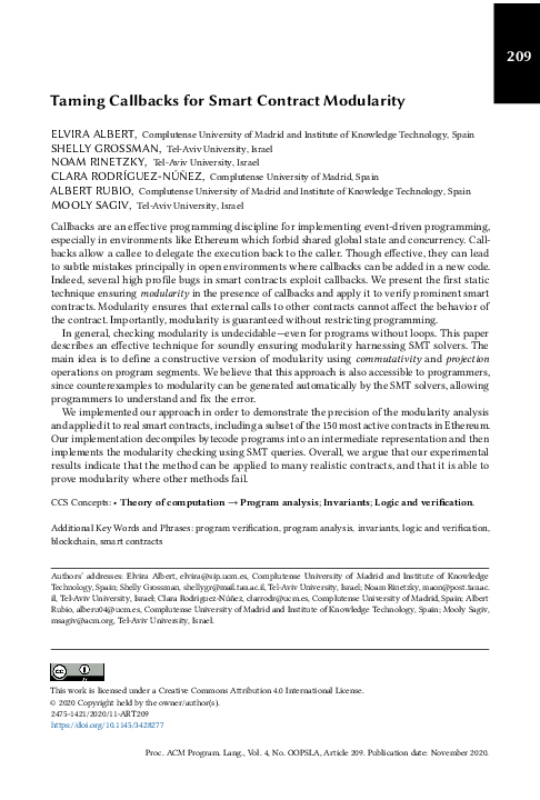 (PDF) Taming callbacks for smart contract modularity