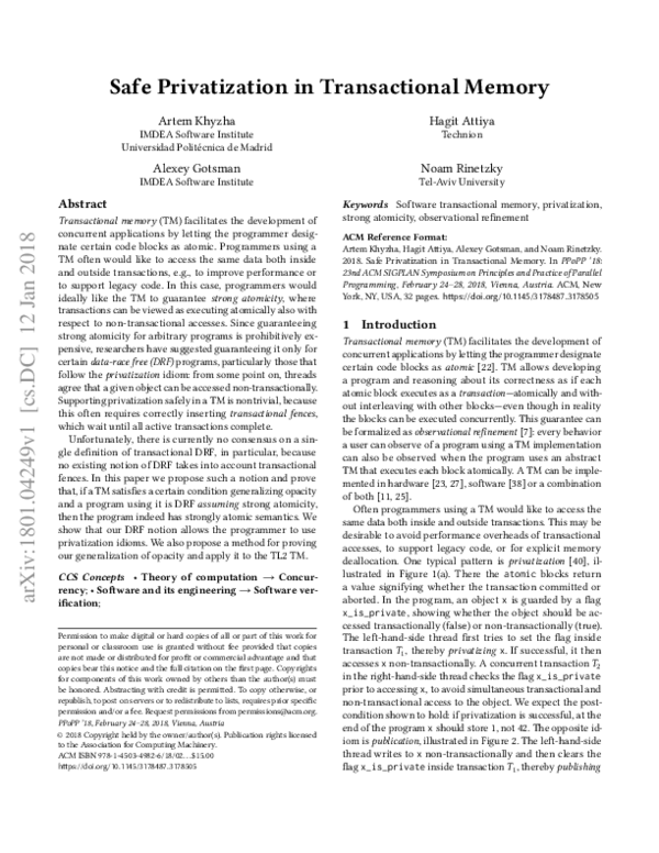 (PDF) Safe privatization in transactional memory