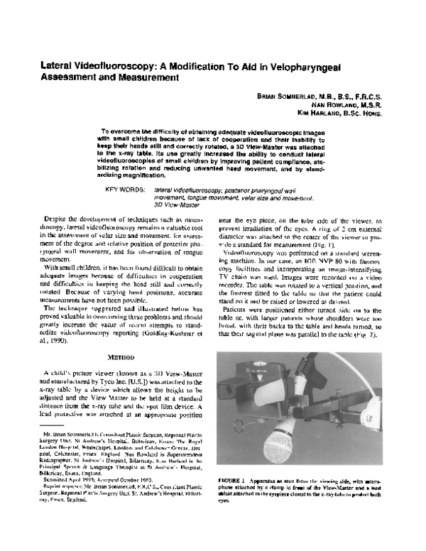 (PDF) Lateral Videofluoroscopy: A Modification to Aid in Velopharyngeal ...