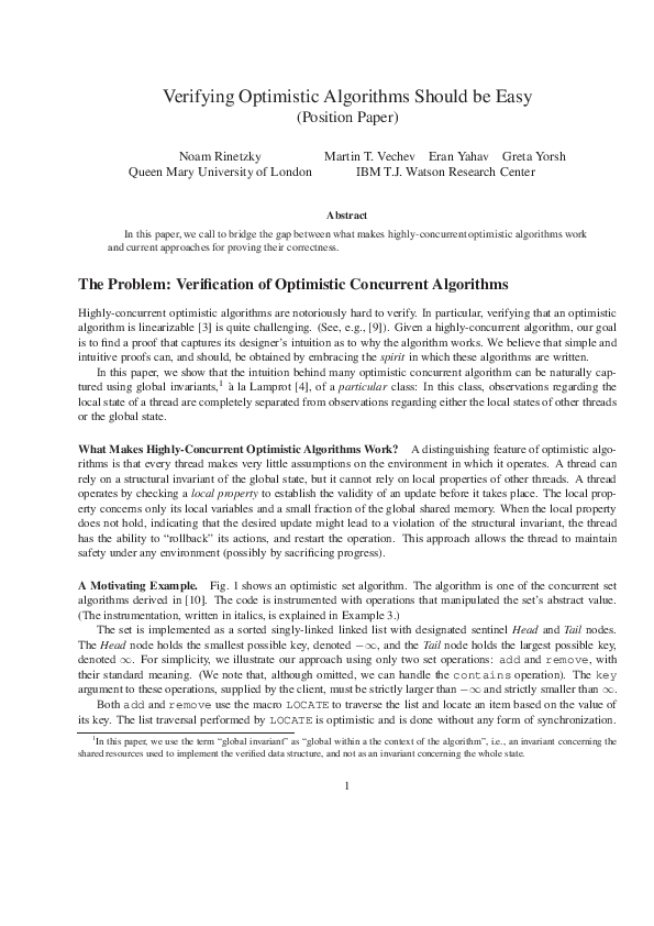 (PDF) Verifying Optimistic Algorithms Should be Easy