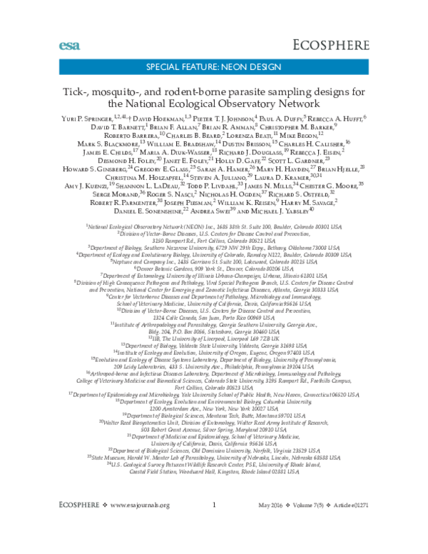 (PDF) Tick‐, mosquito‐, and rodent‐borne parasite sampling designs for ...