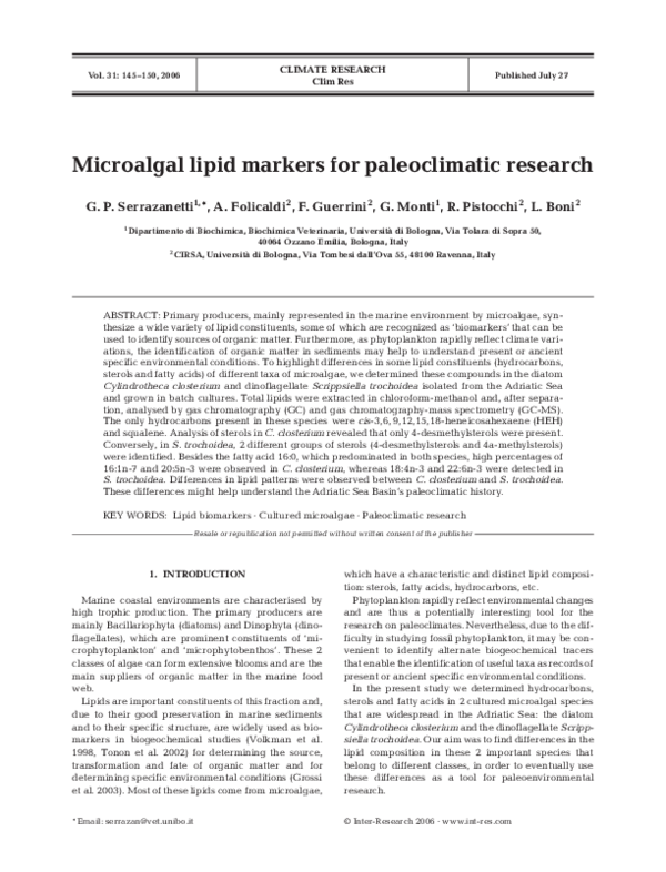 (PDF) Microalgal lipid markers for paleoclimatic research