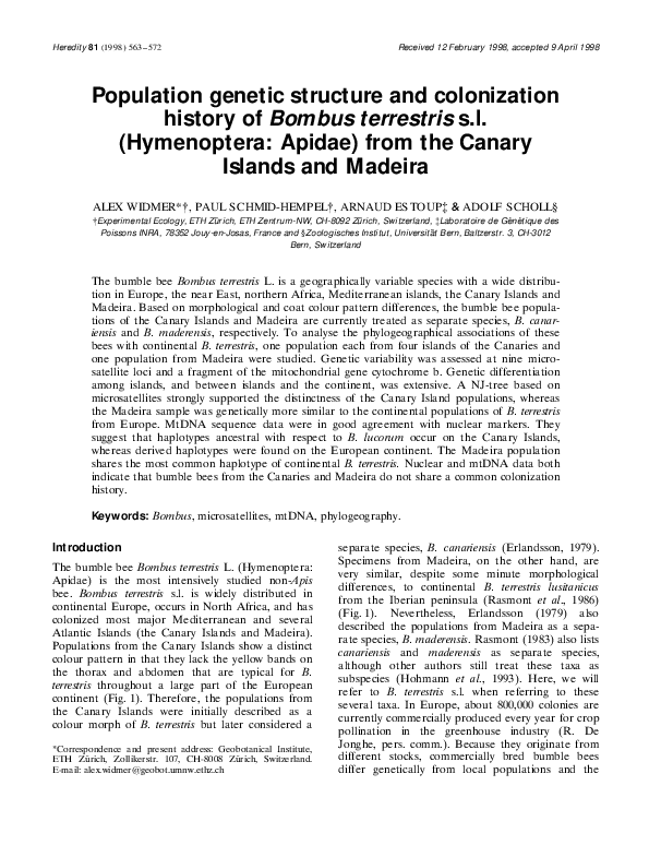 (PDF) Population genetic structure and colonization history of Bombus ...