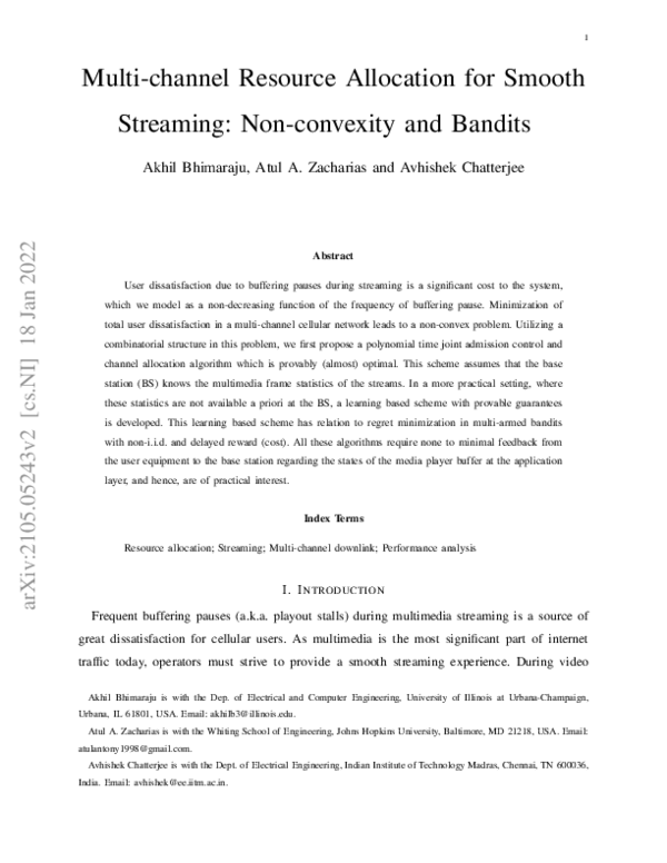 (PDF) Multichannel Resource Allocation for Smooth Streaming: Non-Convexity and Bandits