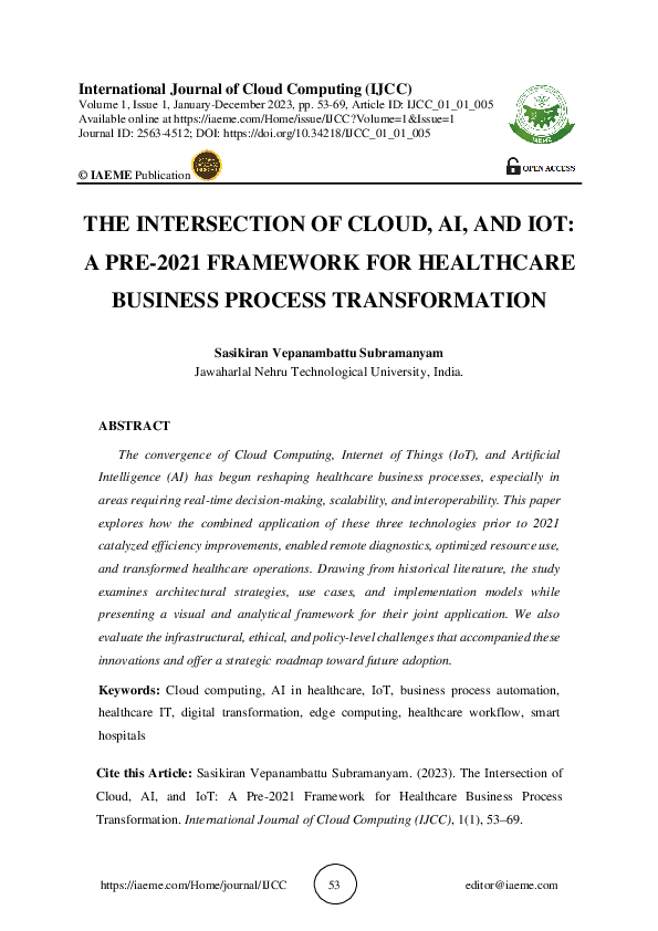 (PDF) THE INTERSECTION OF CLOUD, AI, AND IOT: A PRE-2021 FRAMEWORK FOR HEALTHCARE BUSINESS ...